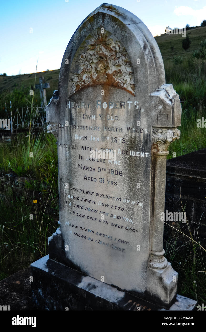 Gravestone at the graveyard in Pilgrim's Rest, an old Gold mining town ...