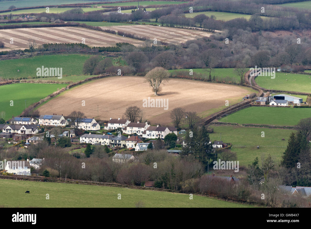 The Exmoor village of Exford in Somerset from Road Hill, part of the ...