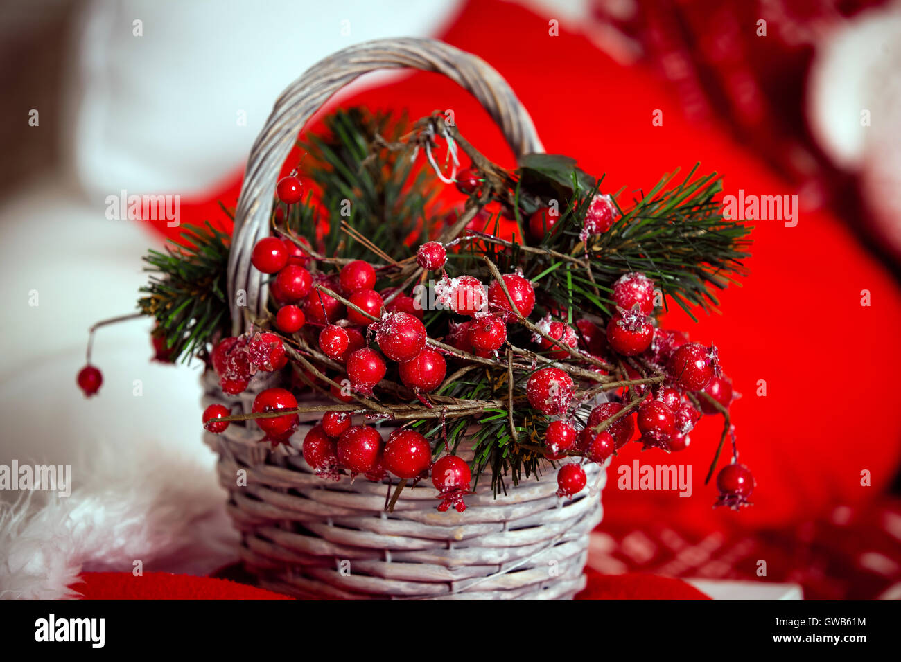 Christmas background with berry basket Stock Photo - Alamy