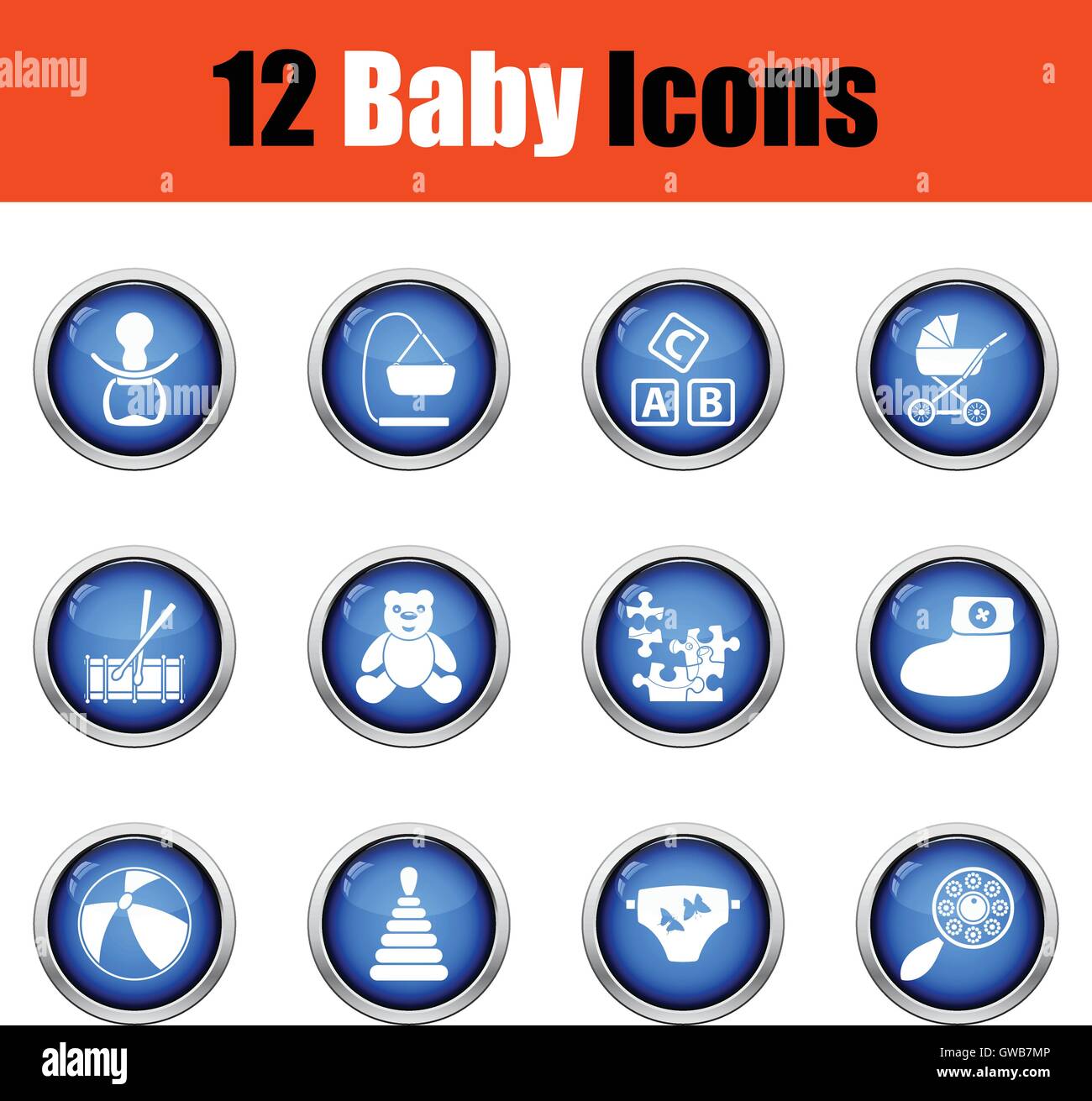 Set of baby icons. Glossy button design. Vector illustration Stock ...