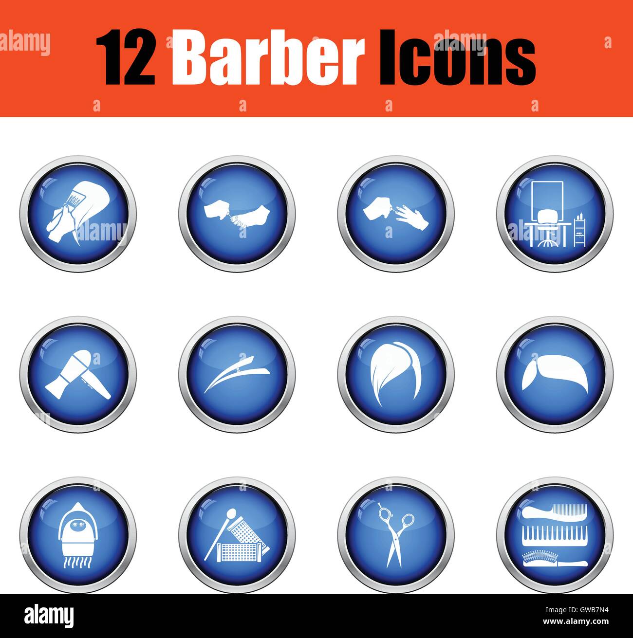 Barber icon set. Glossy button design. Vector illustration Stock Vector ...