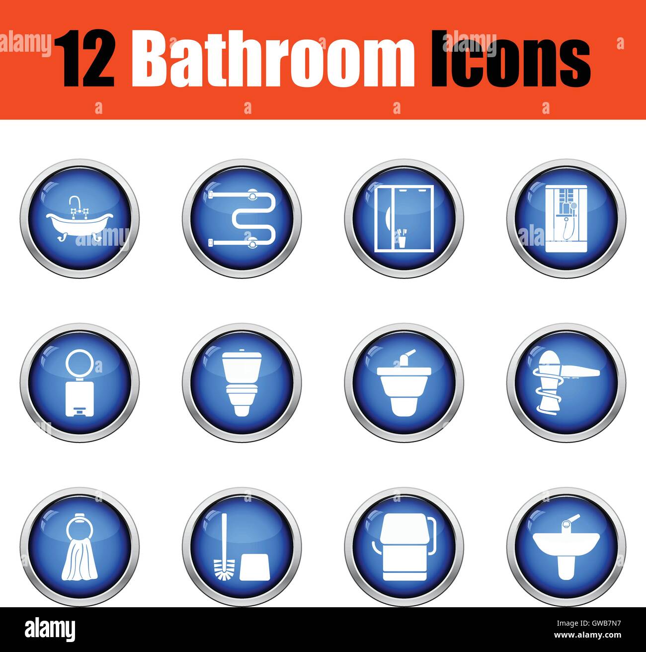 Bathroom icon set. Glossy button design. Vector illustration Stock ...