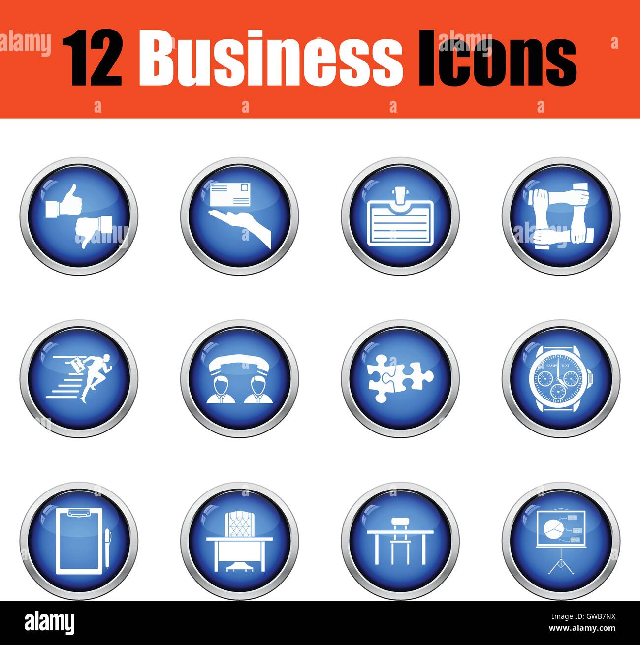 Business icon set. Glossy button design. Vector illustration Stock ...