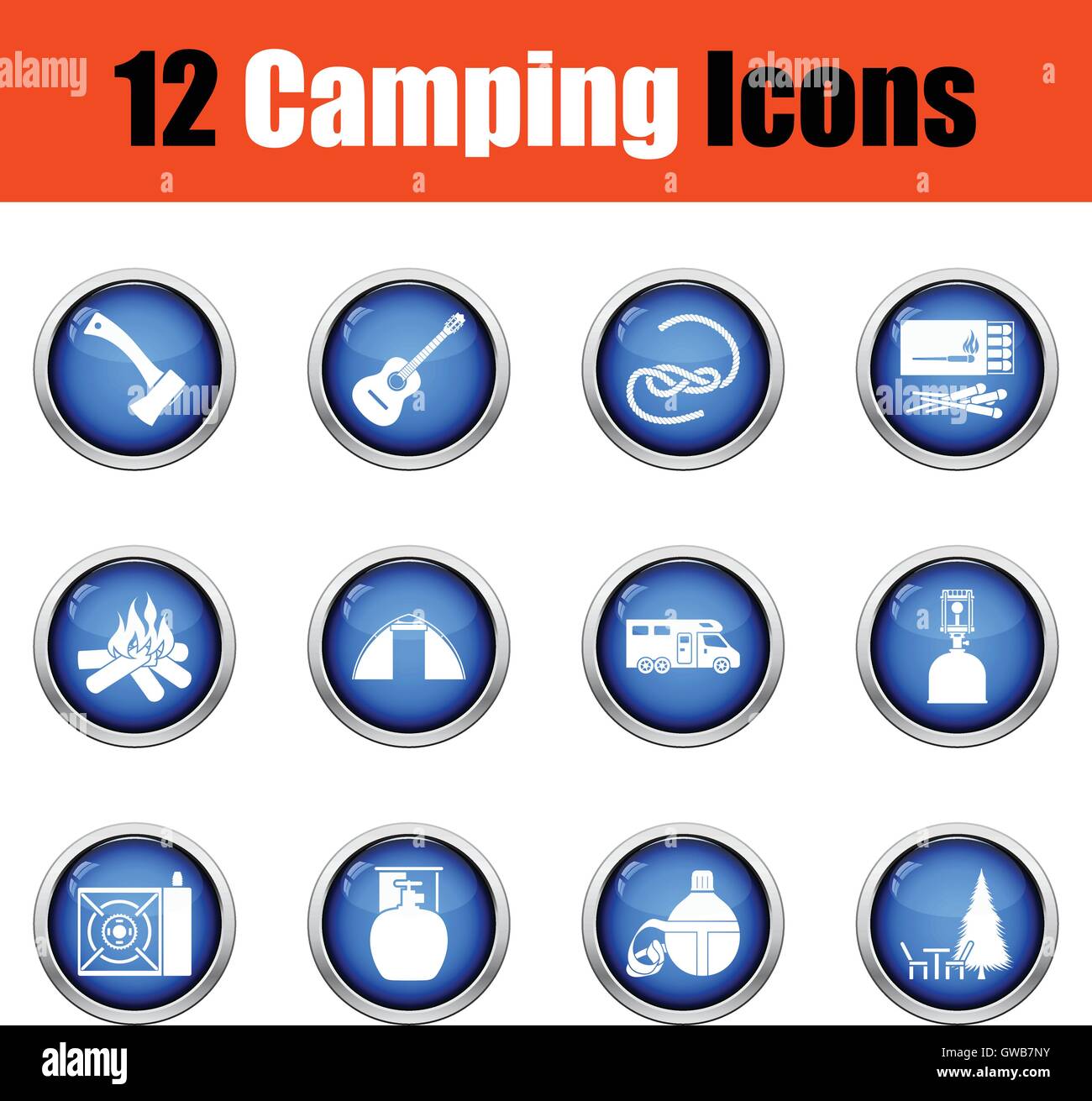 Camping icon set. Glossy button design. Vector illustration Stock ...