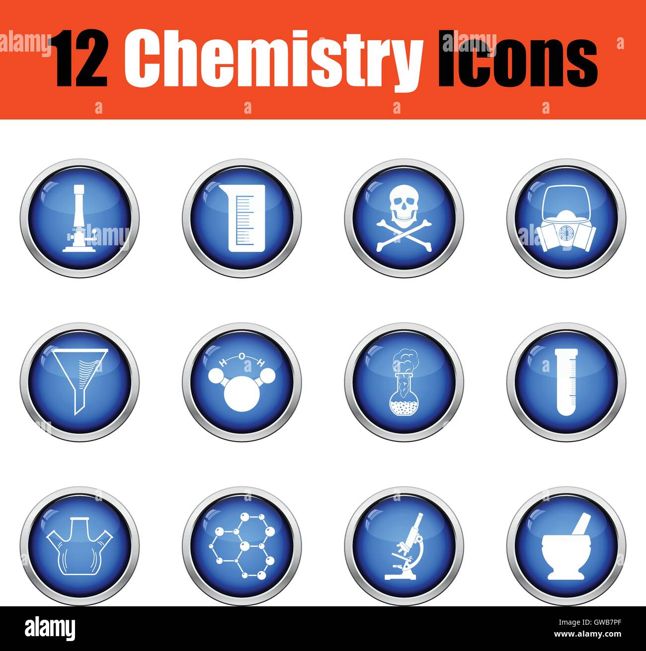Chemistry icon set. Glossy button design. Vector illustration Stock ...