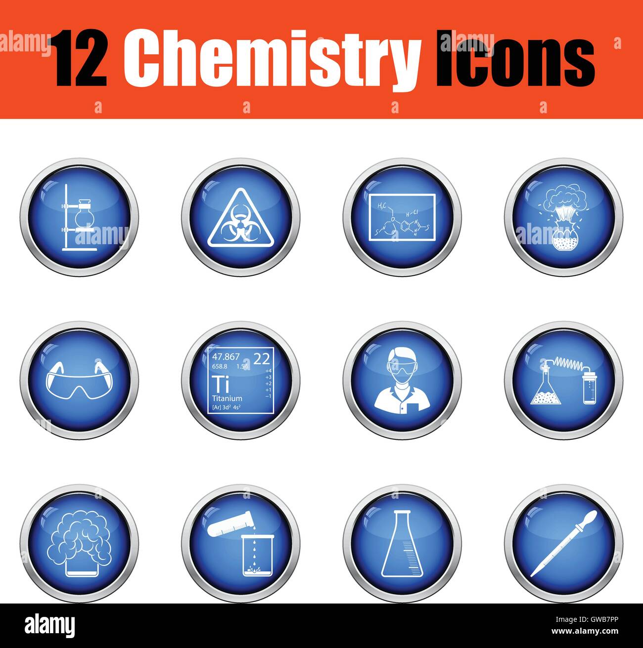 Chemistry icon set. Glossy button design. Vector illustration Stock ...