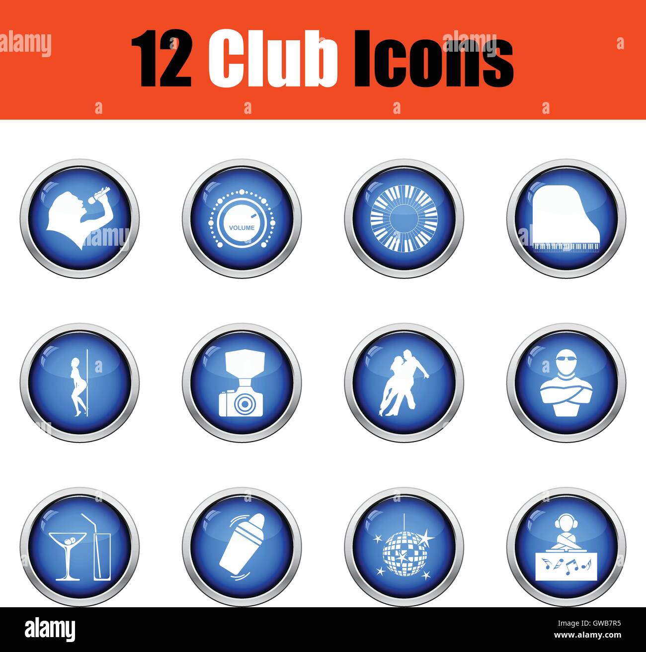 Set of twelve Night club icons. Glossy button design. Vector ...