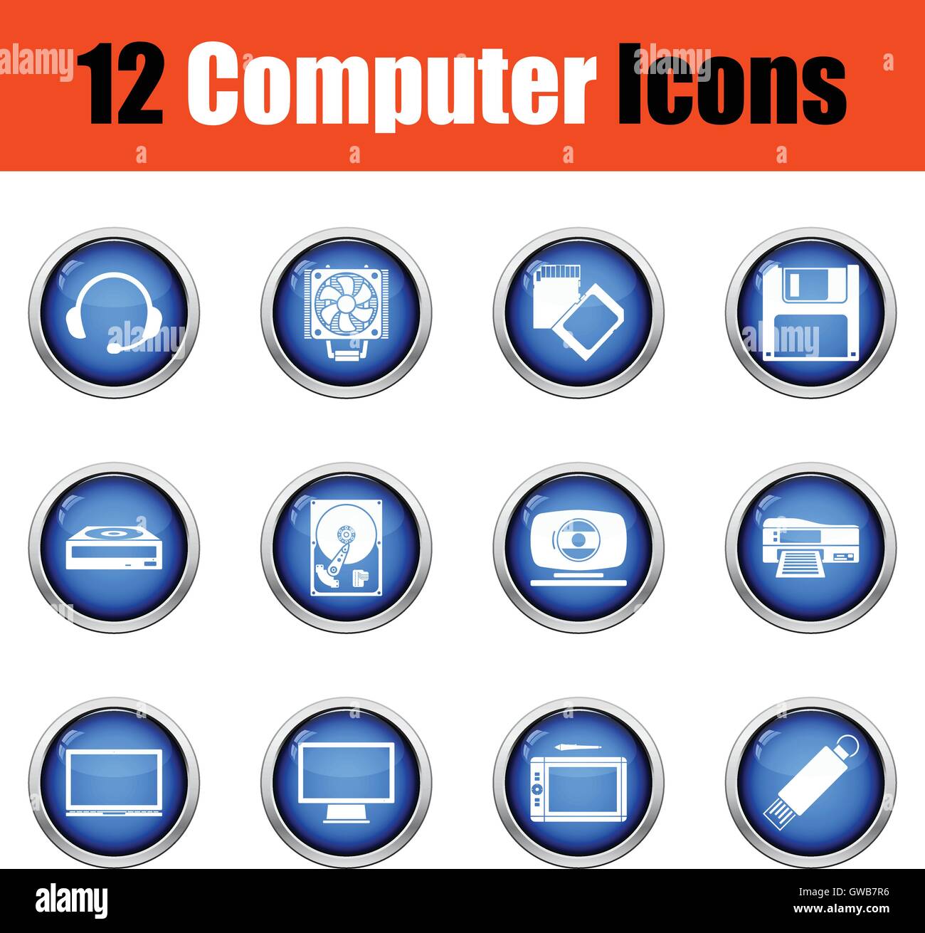 Set of computer icons. Glossy button design. Vector illustration Stock ...
