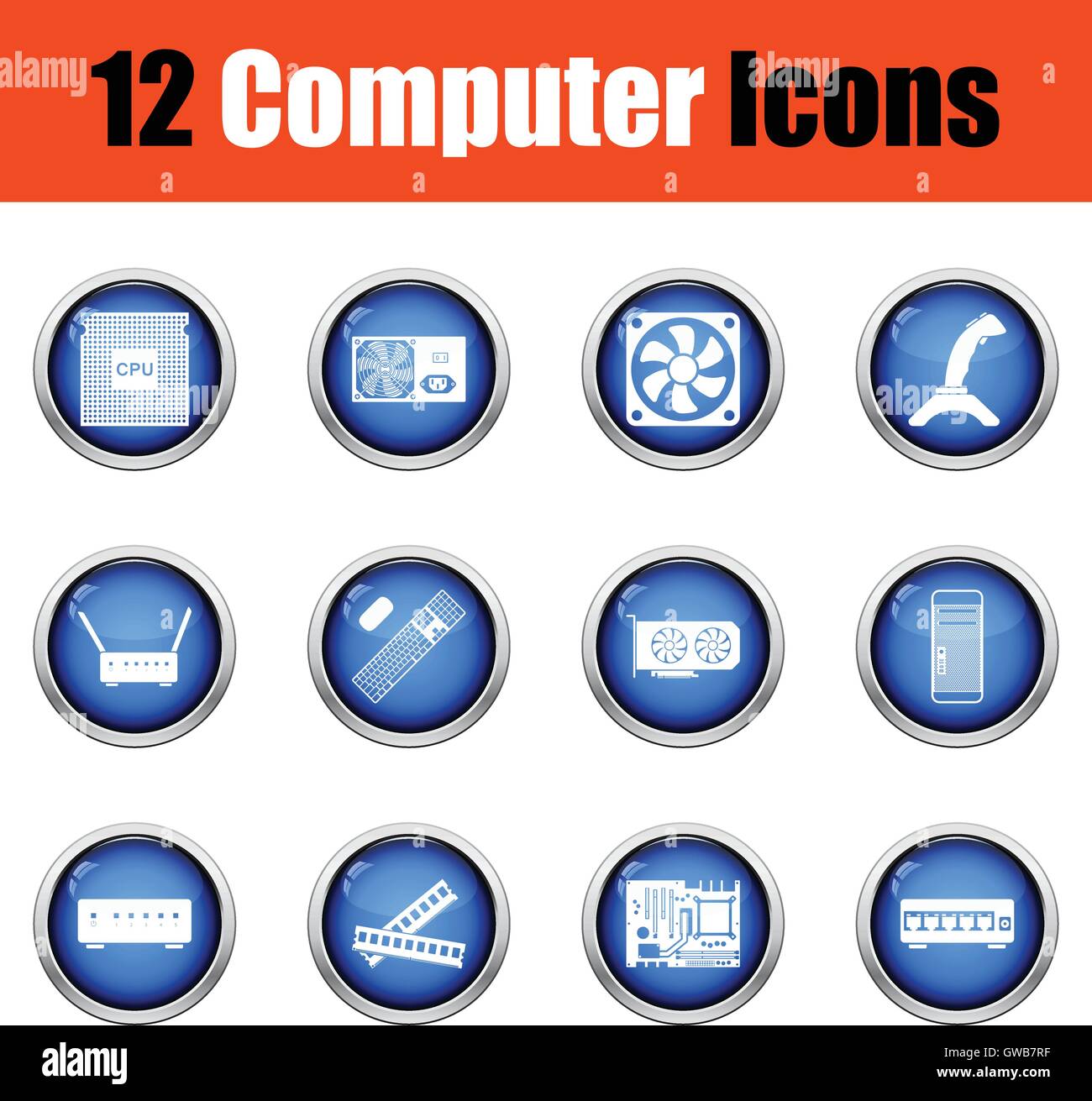 Set of computer icons. Glossy button design. Vector illustration Stock ...
