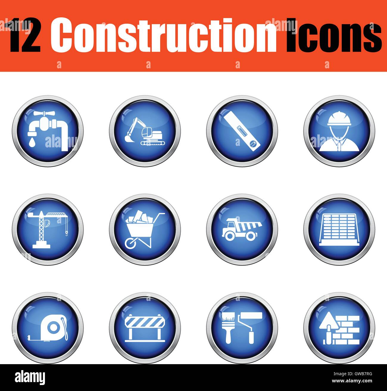 Construction icon set. Glossy button design. Vector illustration Stock ...