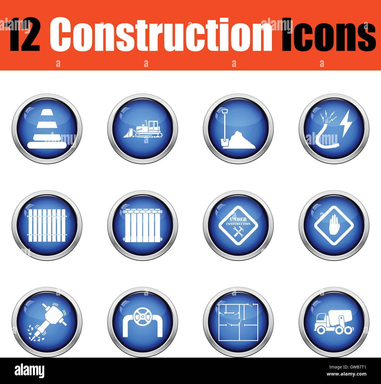 Construction icon set. Glossy button design. Vector illustration Stock ...