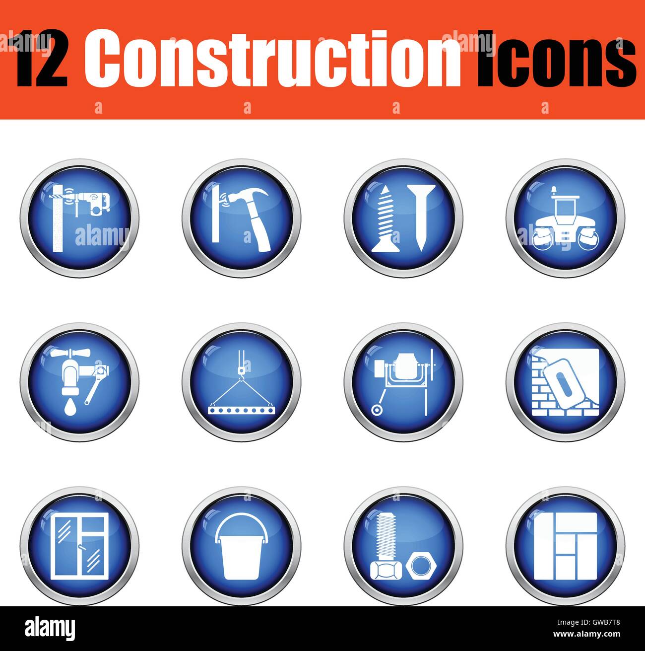 Construction icon set. Glossy button design. Vector illustration Stock ...