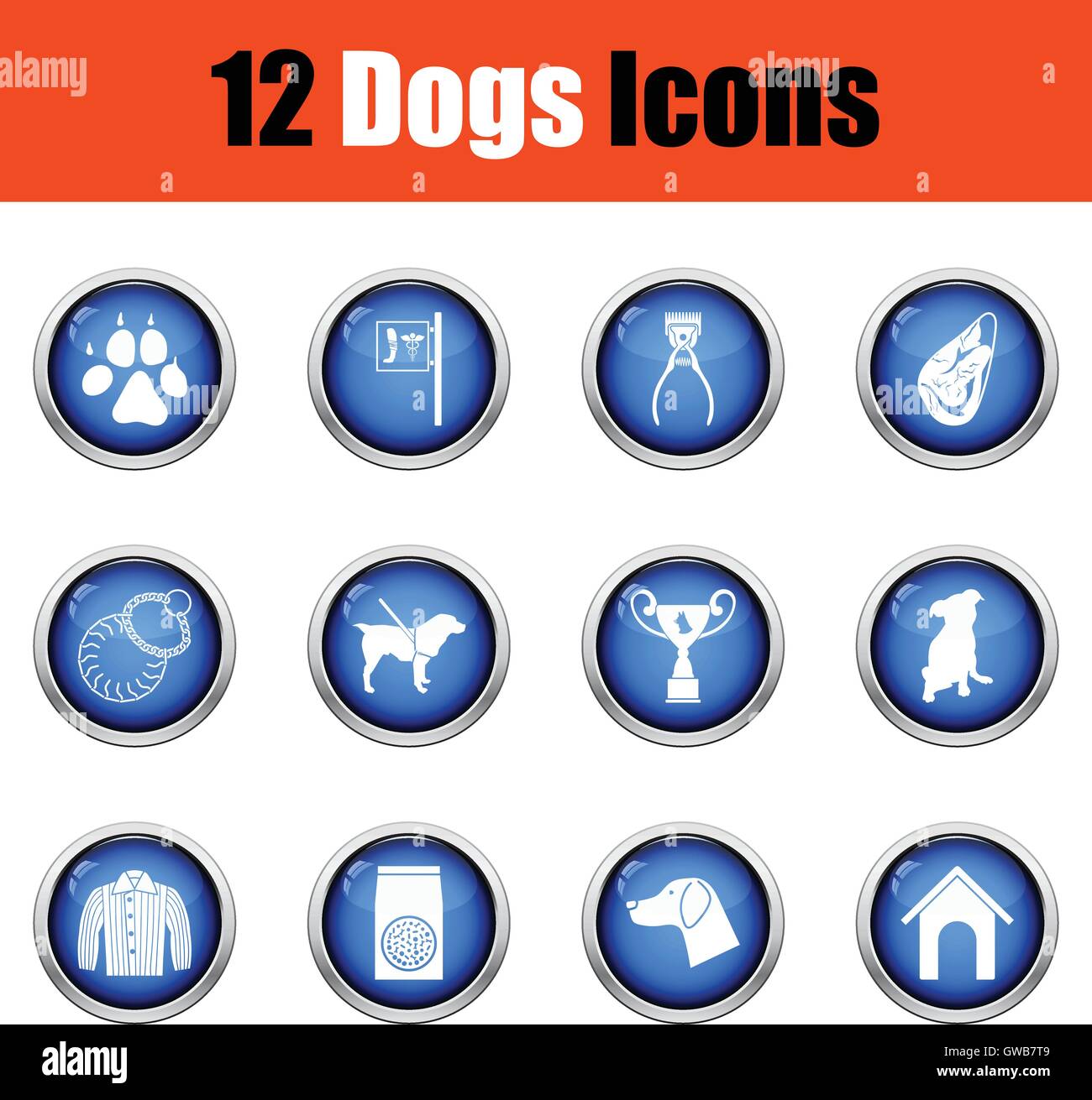 Set of dog breeding icons. Glossy button design. Vector illustration ...