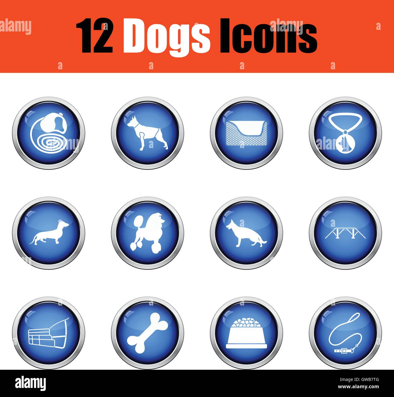 Set of dog breeding icons. Glossy button design. Vector illustration ...
