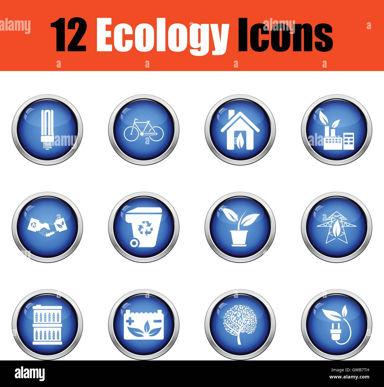 Ecology icon set. Glossy button design. Vector illustration Stock ...