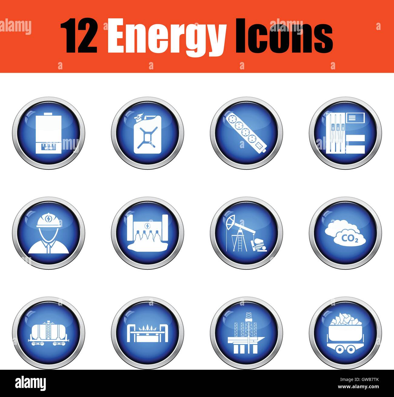 Energy icon set. Glossy button design. Vector illustration Stock Vector ...