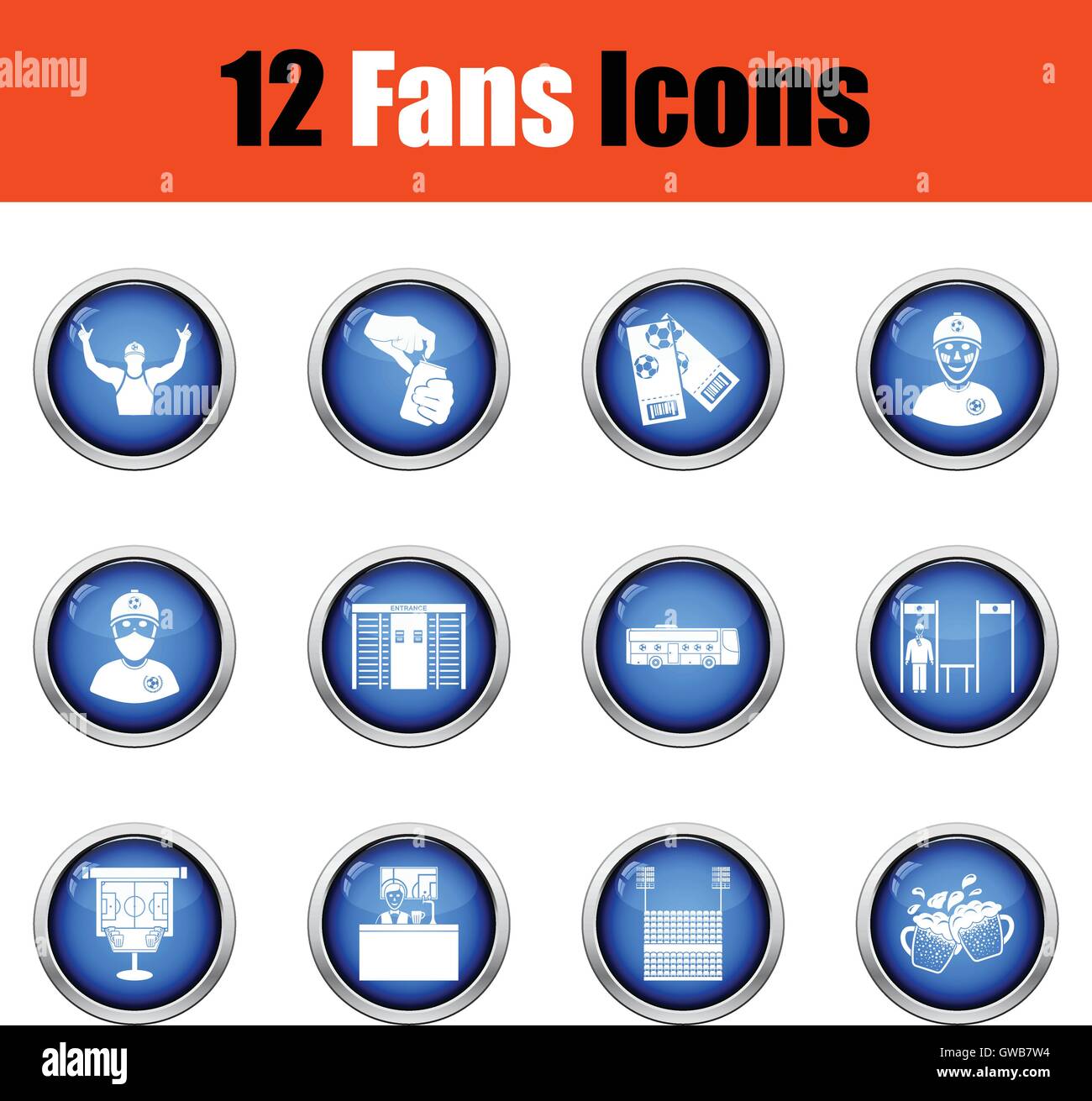Set of soccer fans icons. Glossy button design. Vector illustration ...