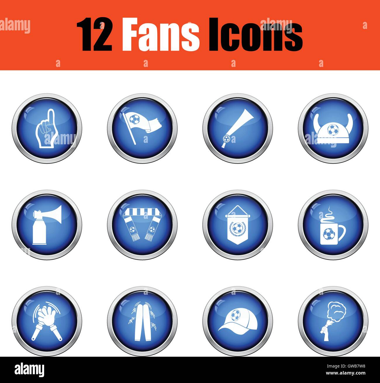 Set of soccer fans icons. Glossy button design. Vector illustration ...