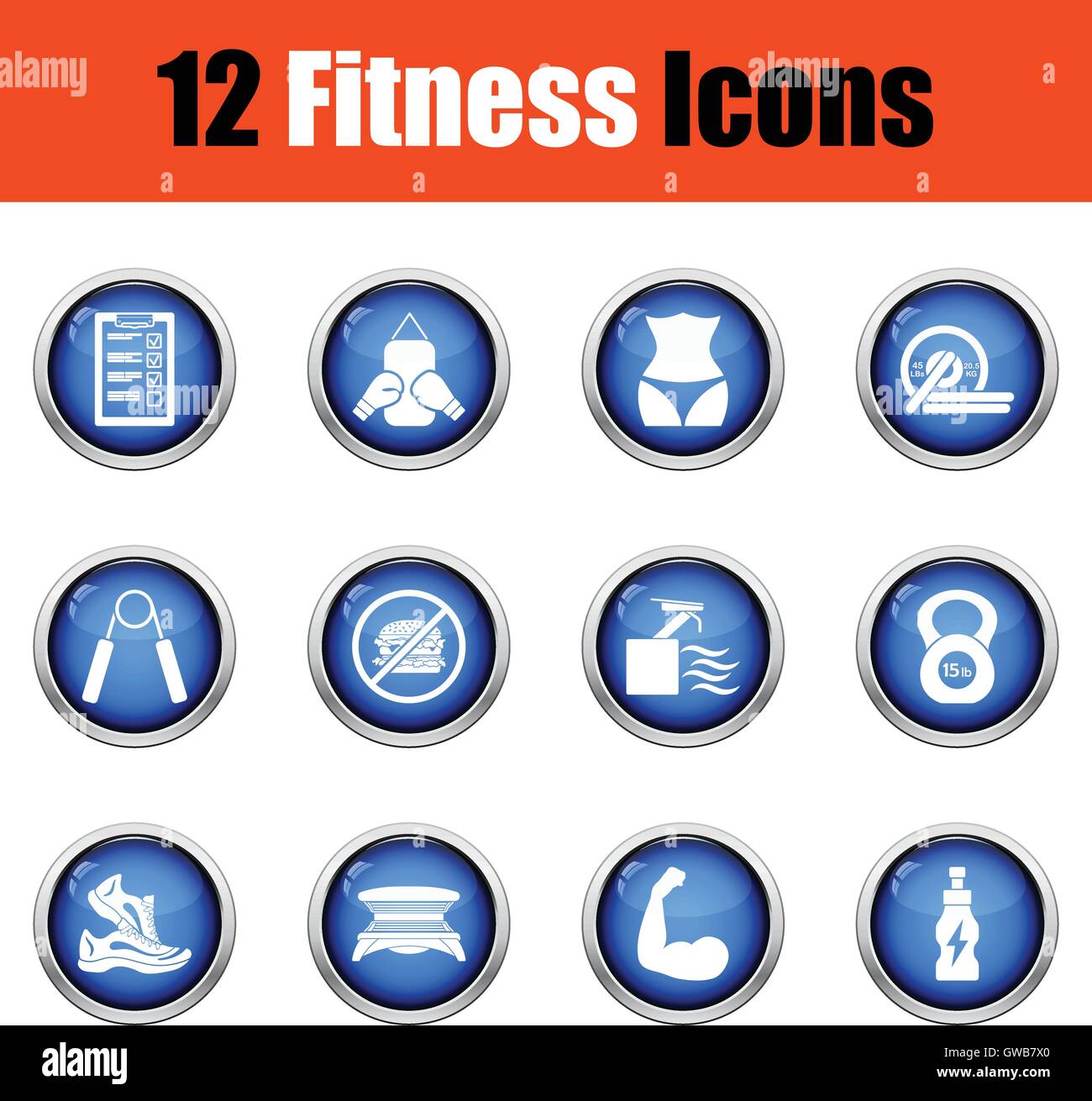 Fitness icon set. Glossy button design. Vector illustration Stock ...