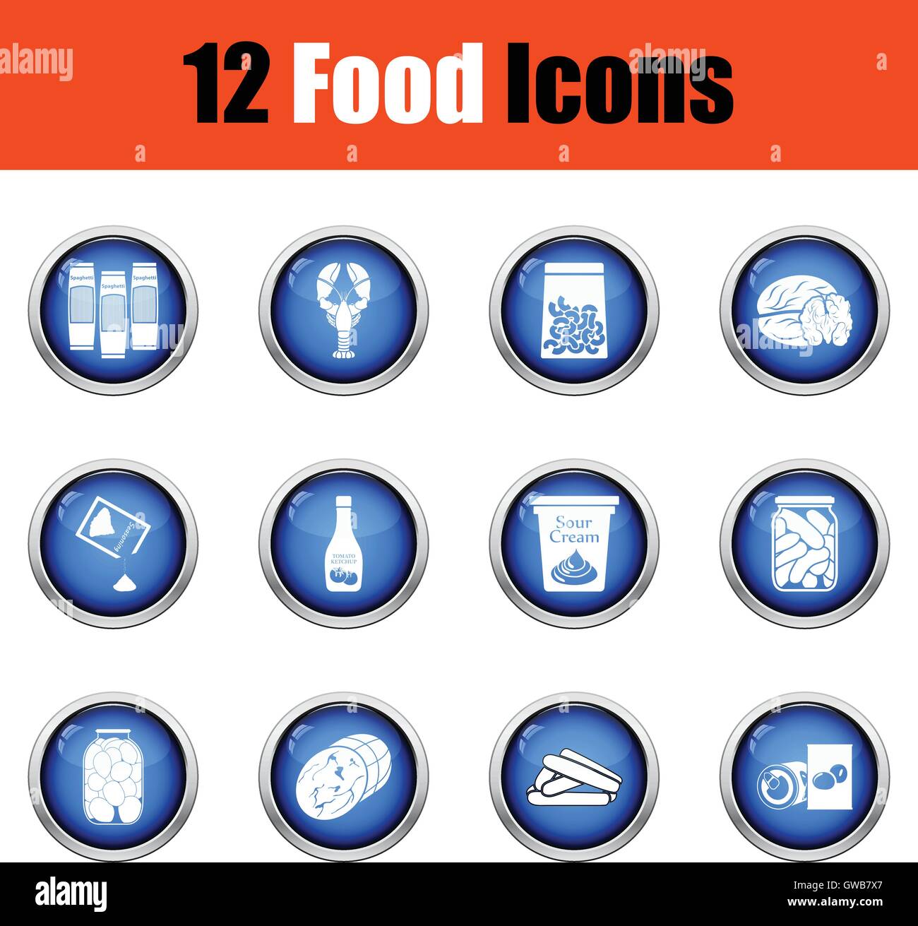 Set of food icons. Glossy button design. Vector illustration Stock ...