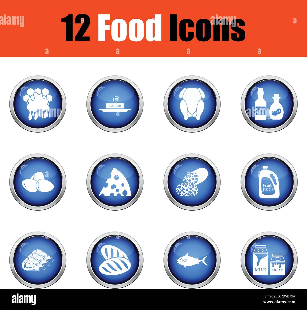 Set of food icons. Glossy button design. Vector illustration Stock ...