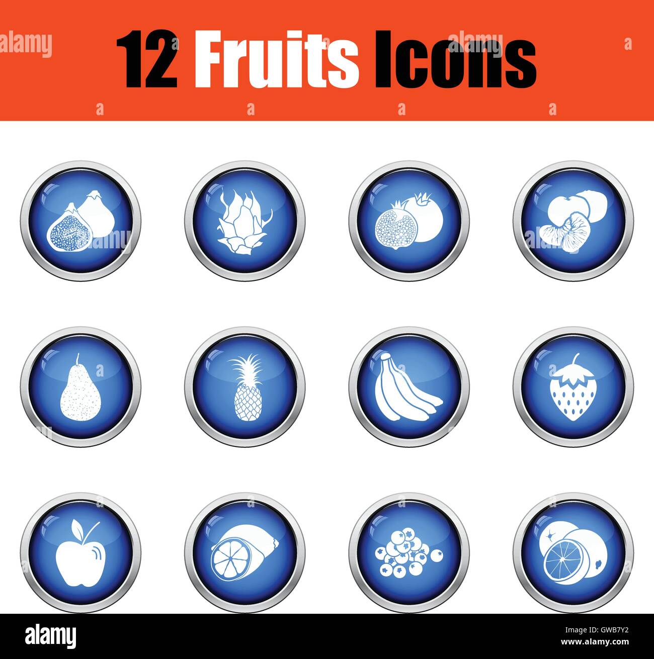 Fruit icon set. Glossy button design. Vector illustration Stock Vector ...