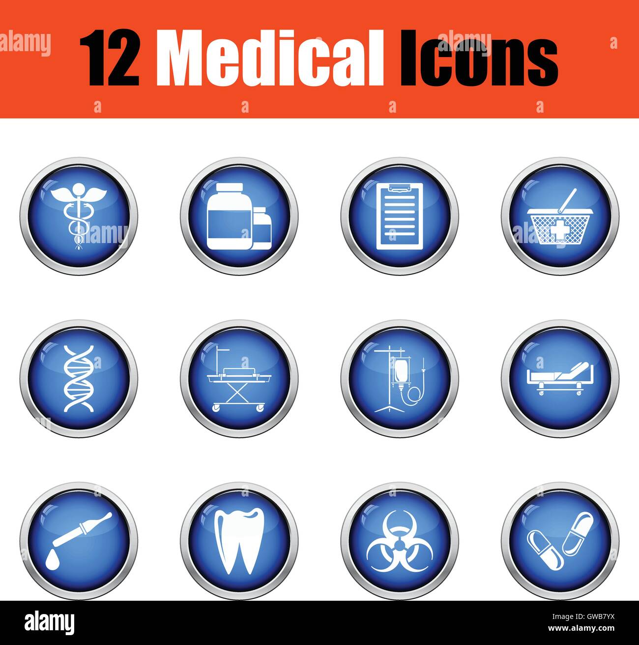 Medical icon set. Glossy button design. Vector illustration Stock ...