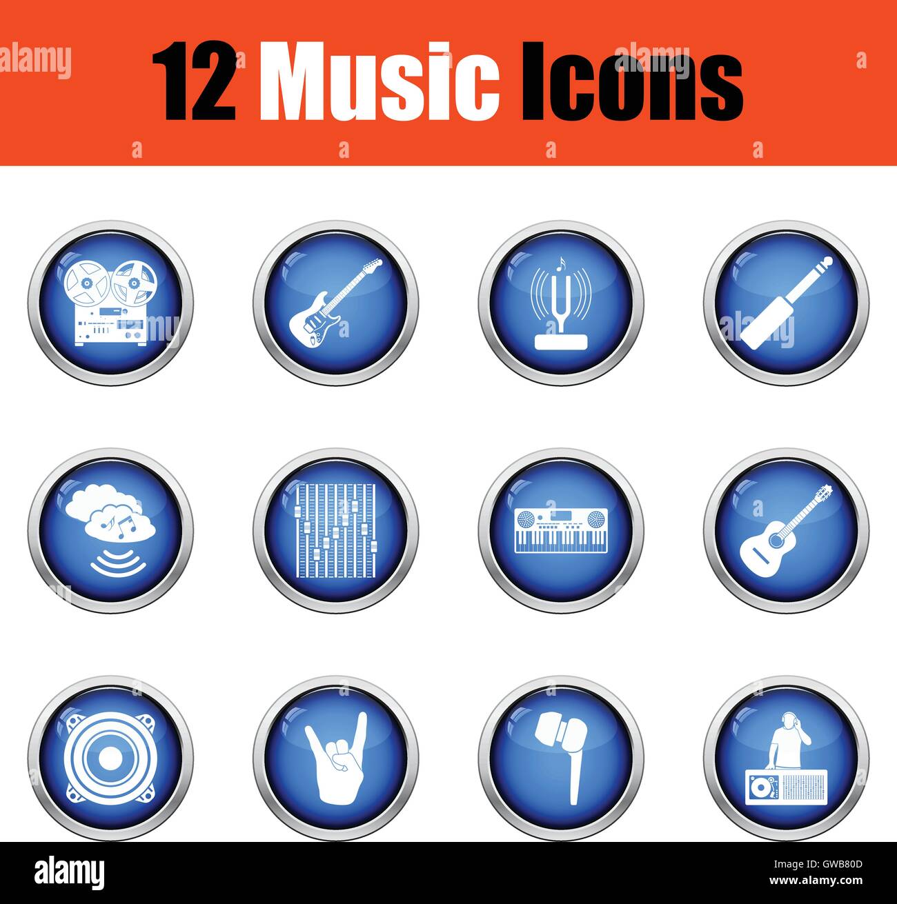 Set of musical icons. Glossy button design. Vector illustration Stock ...