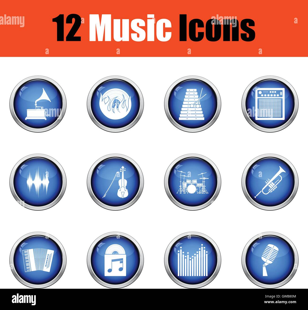Set of musical icons. Glossy button design. Vector illustration Stock ...