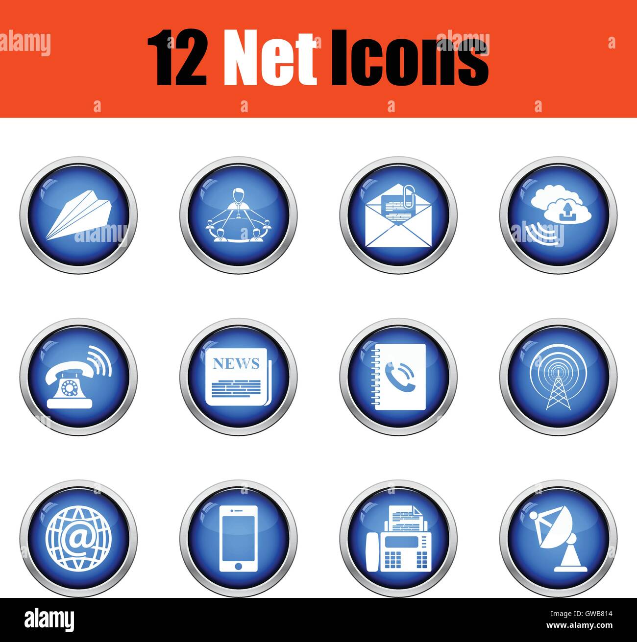 Communication icon set. Glossy button design. Vector illustration Stock ...