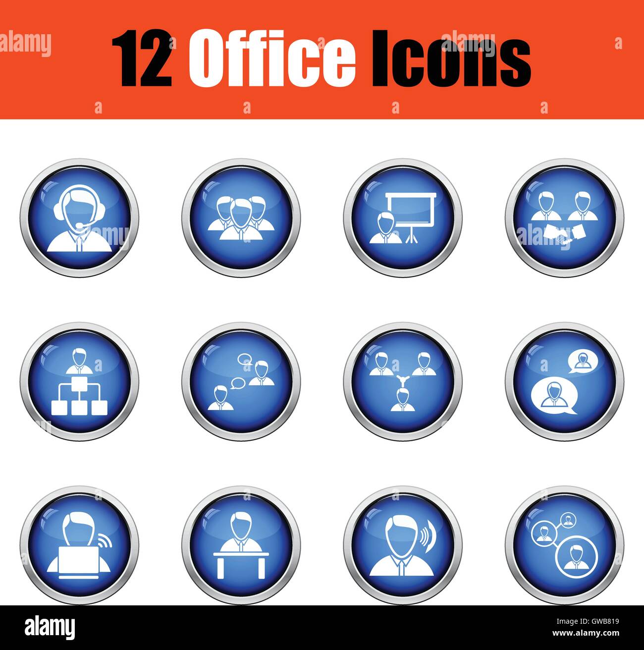 Office icon set. Glossy button design. Vector illustration Stock Vector ...