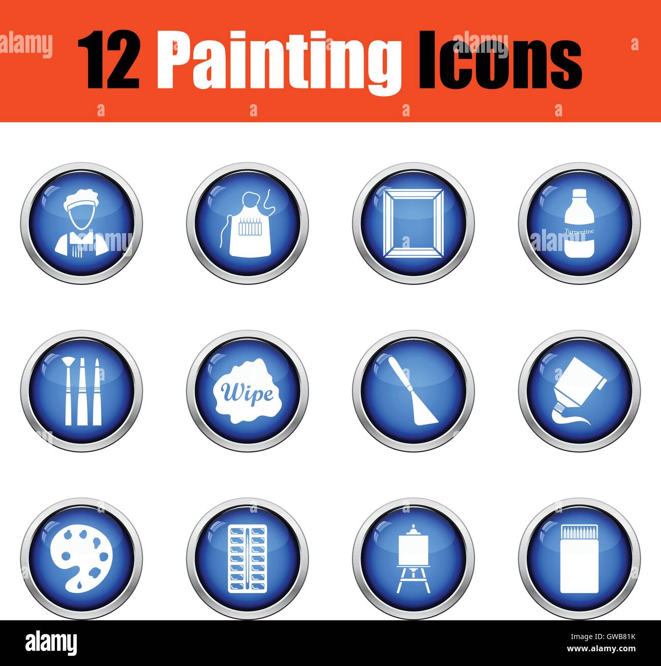 Set of painting icons. Glossy button design. Vector illustration Stock ...