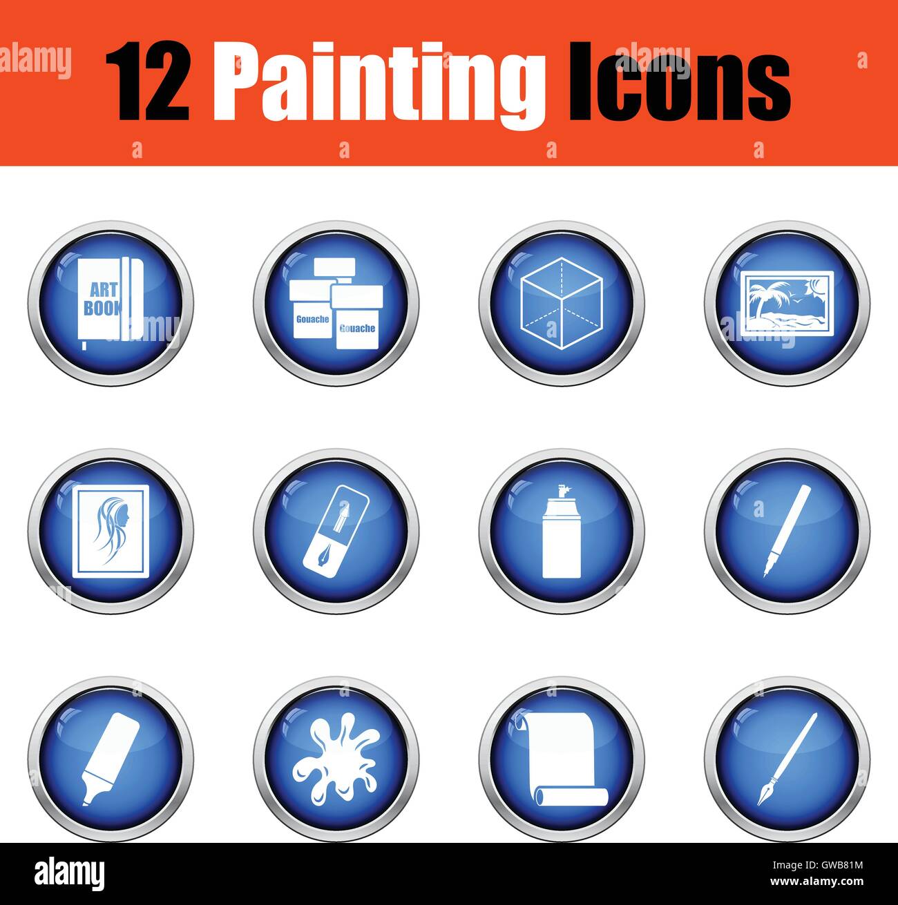 Set of painting icons. Glossy button design. Vector illustration Stock ...