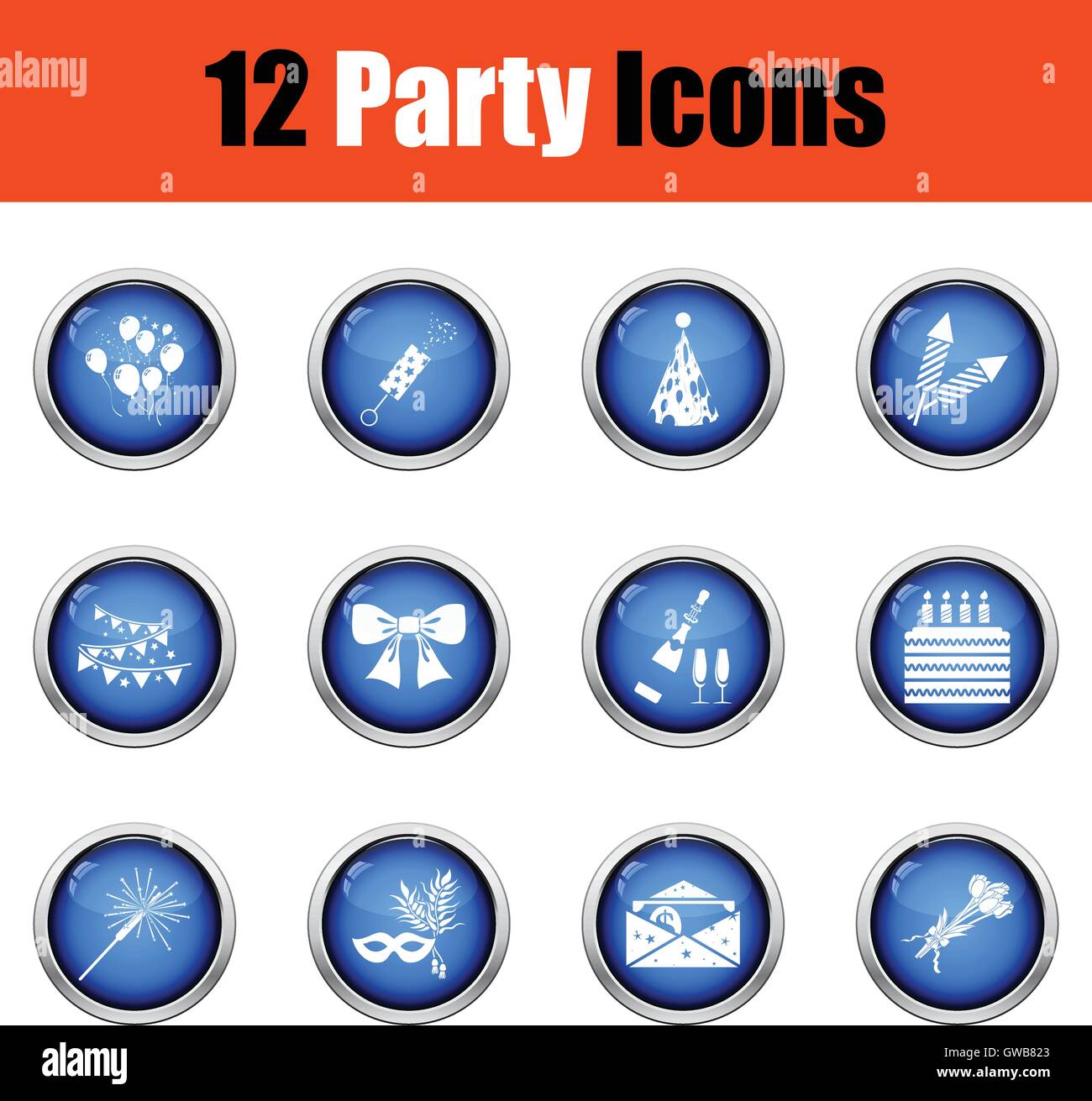 Set of celebration icons. Glossy button design. Vector illustration ...