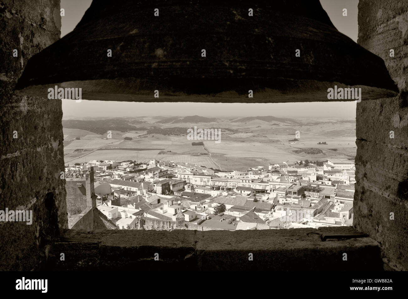 Andalusian village view from a bell tower in Spain. Horizontal Stock ...