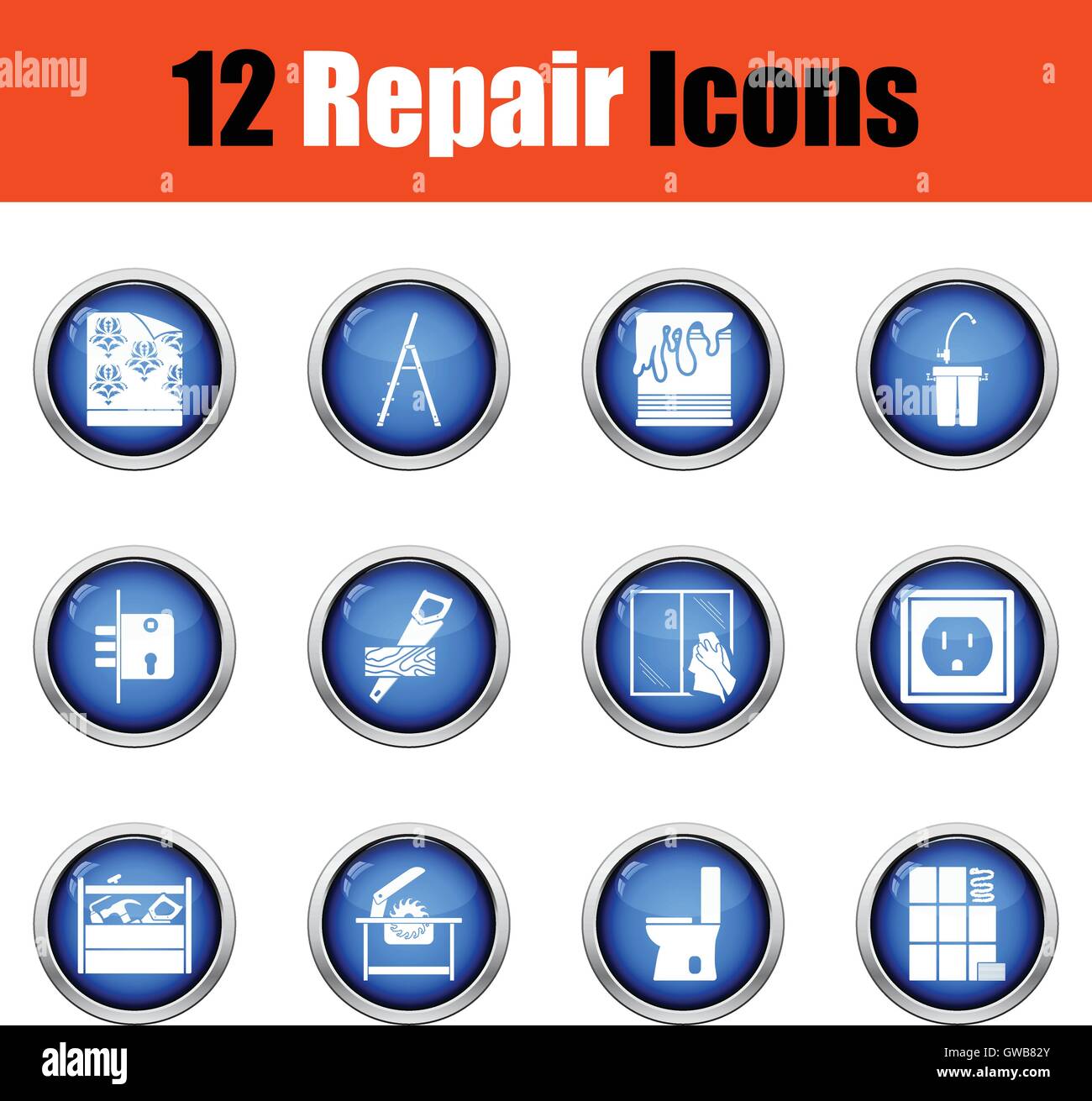 Set of repair icons. Flat design tennis icon set in ui colors. Vector ...