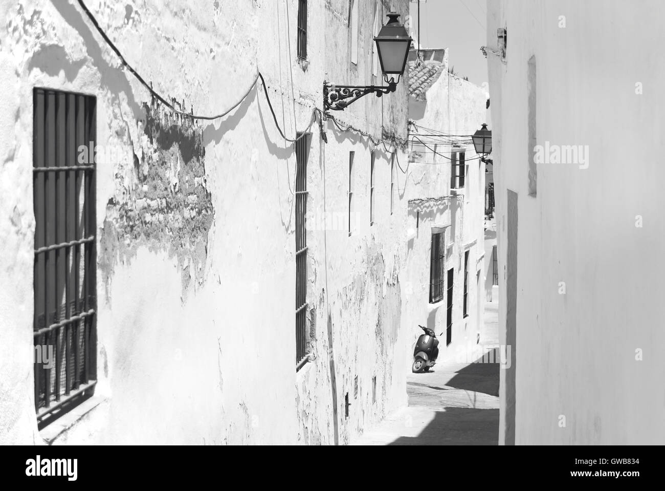 Andalusian traditional street with white wall. Spain. Horizontal Stock ...