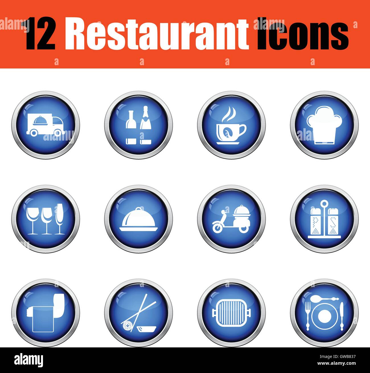 Restaurant icon set. Glossy button design. Vector illustration Stock ...