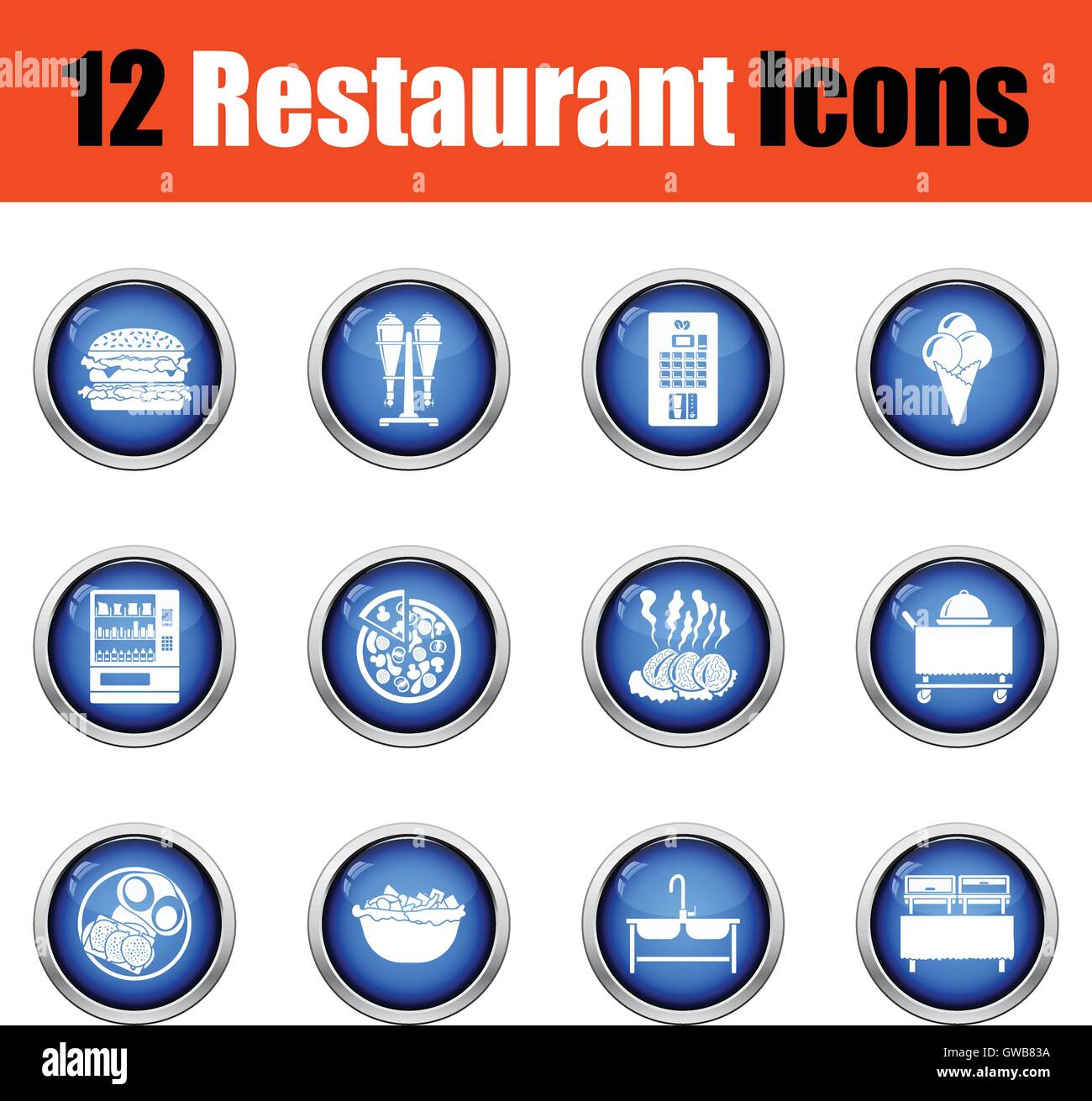 Restaurant icon set. Glossy button design. Vector illustration Stock ...