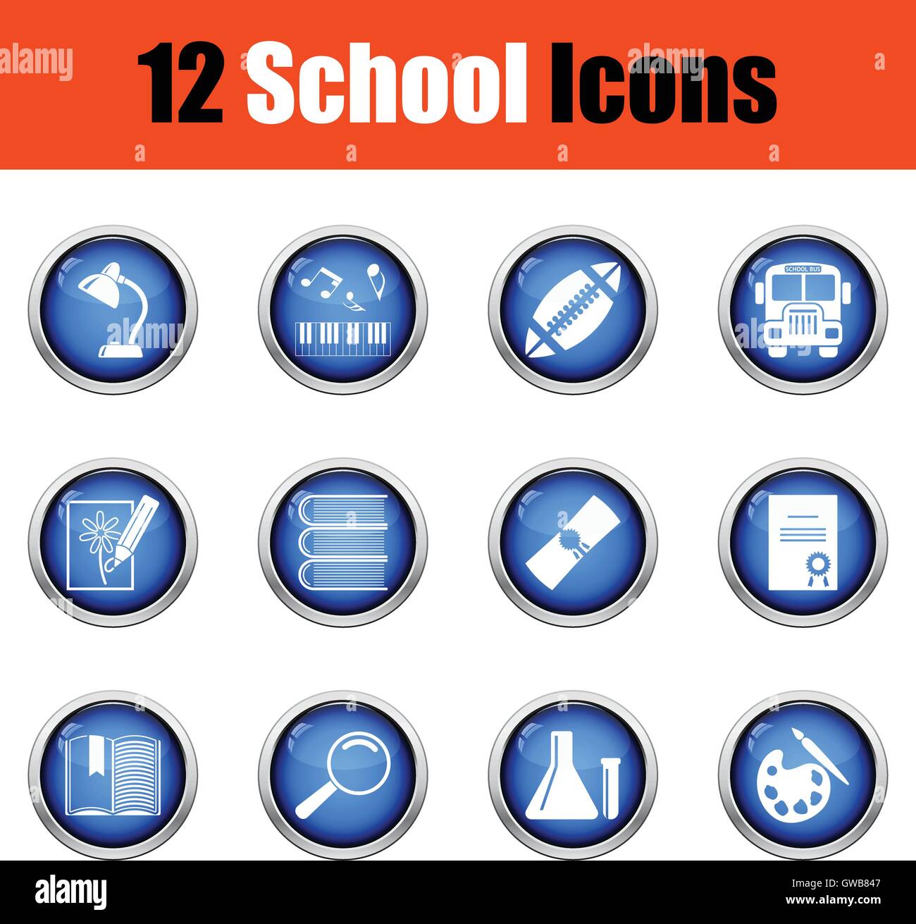 School icon set. Glossy button design. Vector illustration Stock Vector ...