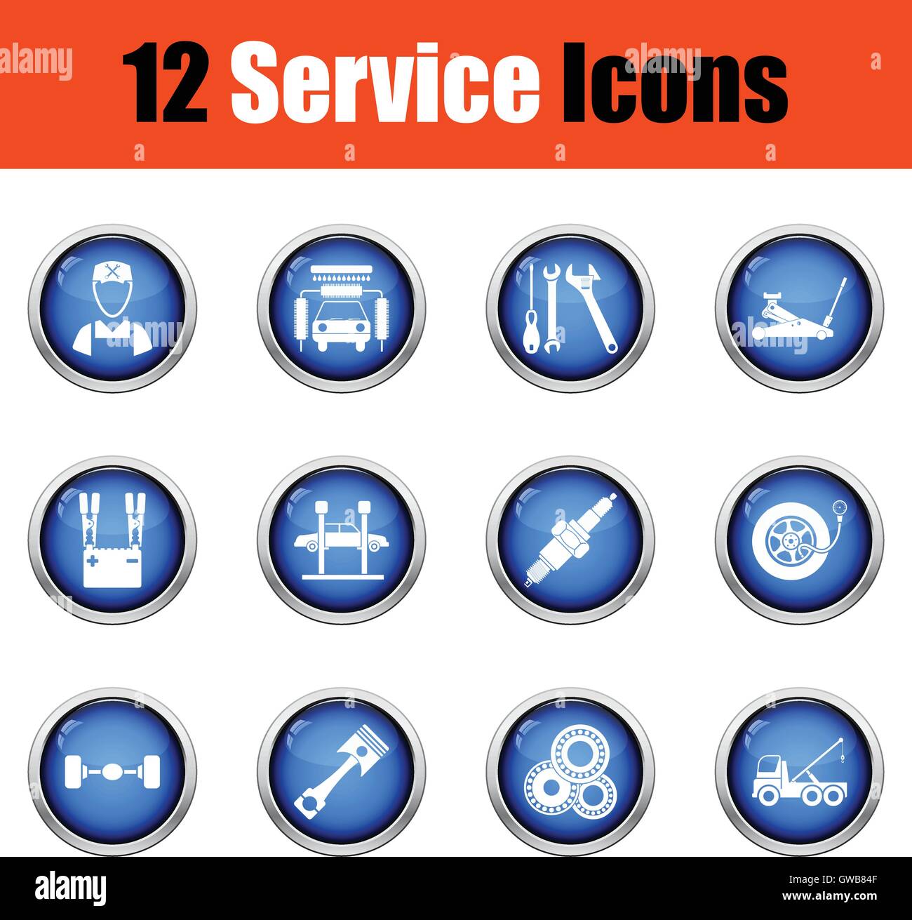 Set of twelve Service station icons. Glossy button design. Vector ...