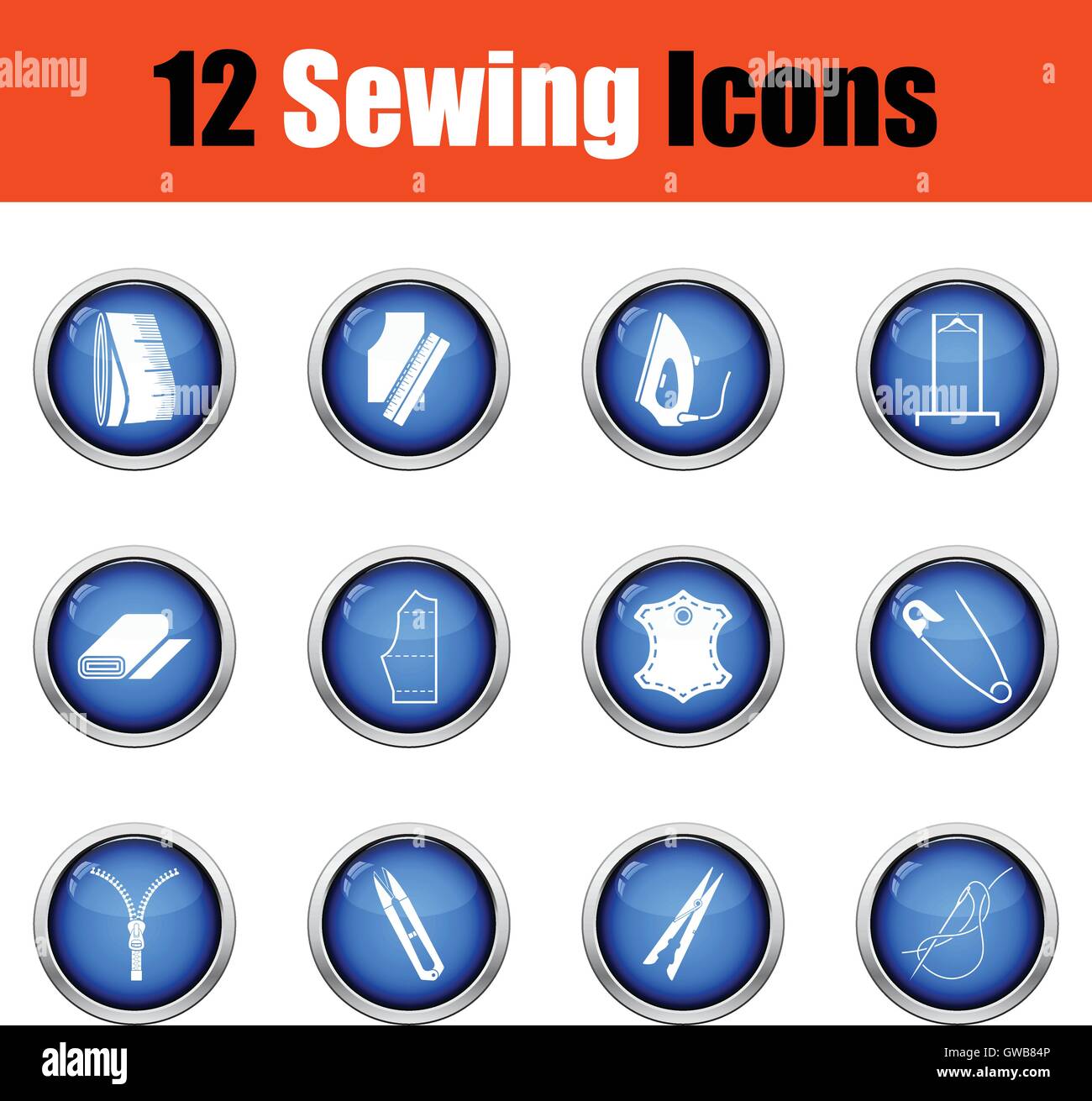 Set of sewing icons. Glossy button design. Vector illustration Stock ...