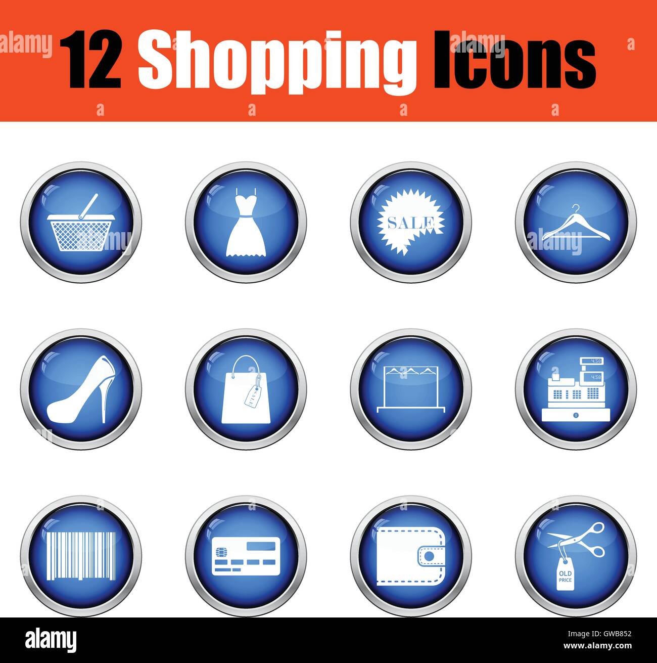 Shopping icon set. Glossy button design. Vector illustration Stock ...