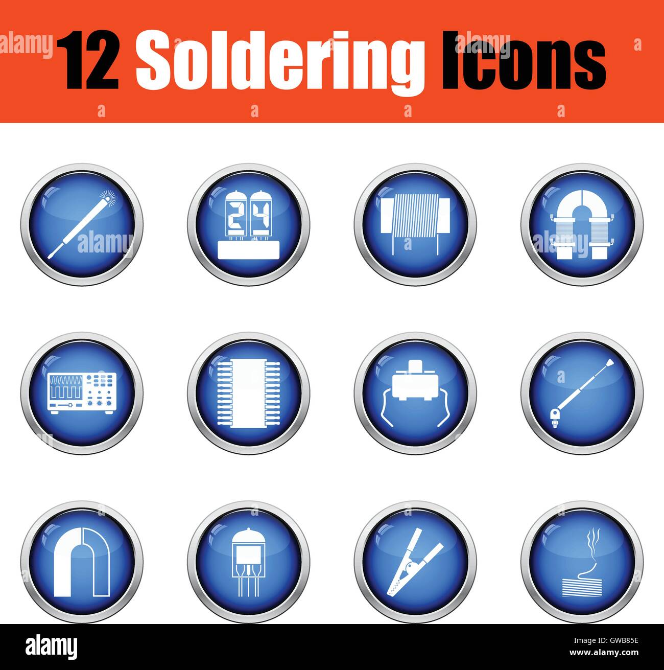 Set of twelve soldering icons. Glossy button design. Vector ...