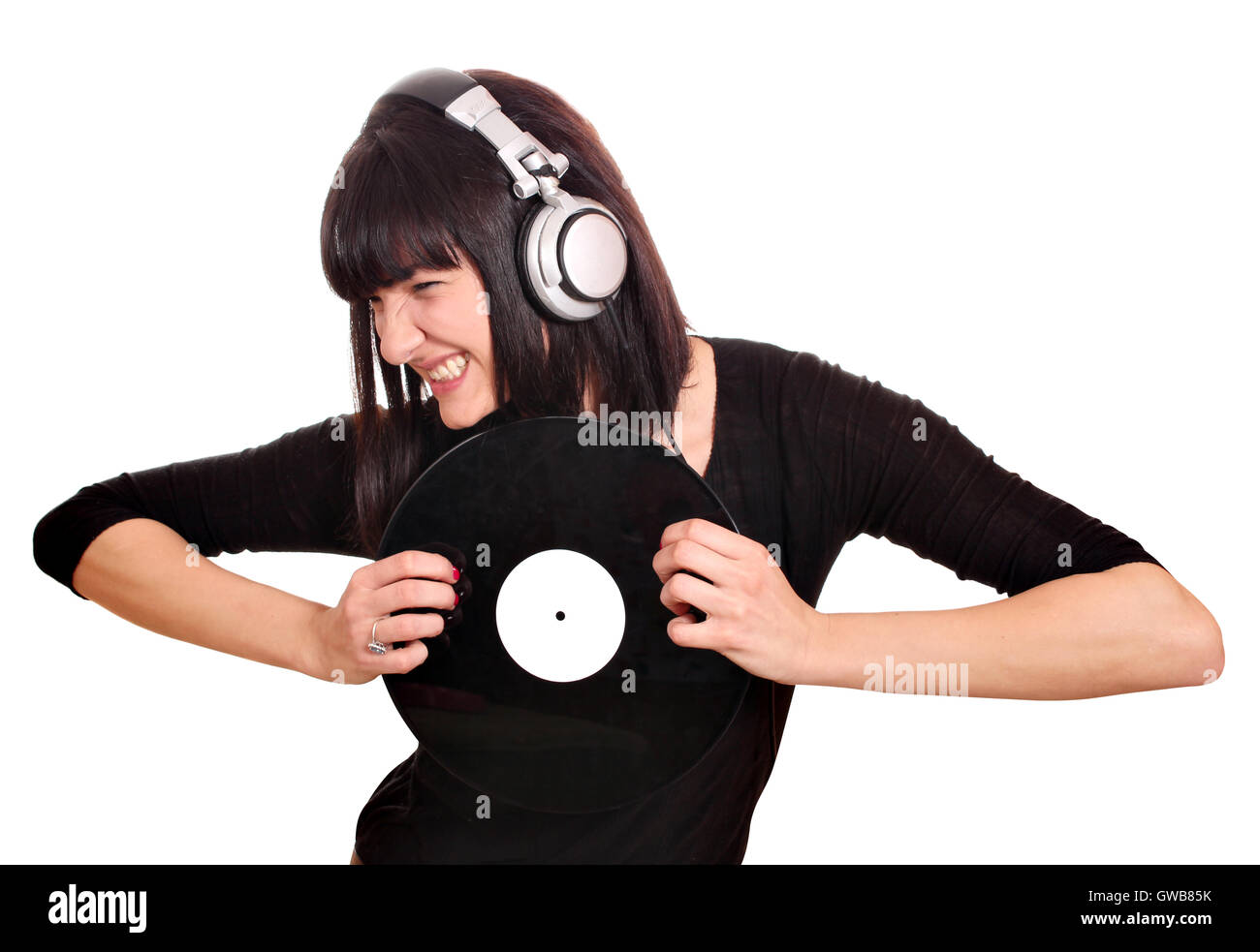 beautiful girl dj scratch lp Stock Photo - Alamy