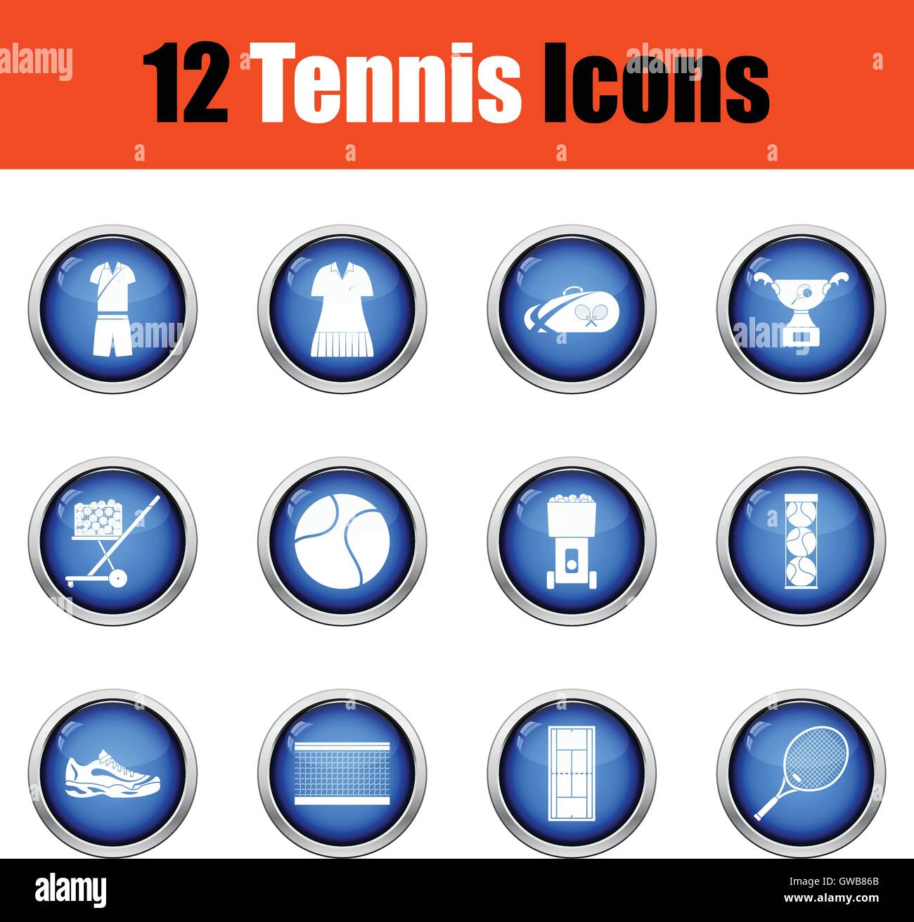 Tennis icon set. Glossy button design. Vector illustration Stock Vector ...
