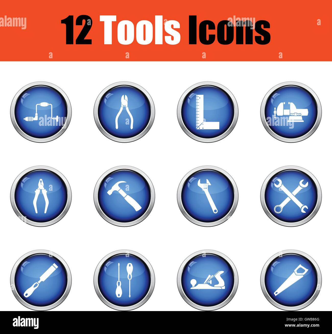Tools icon set. Glossy button design. Vector illustration Stock Vector ...