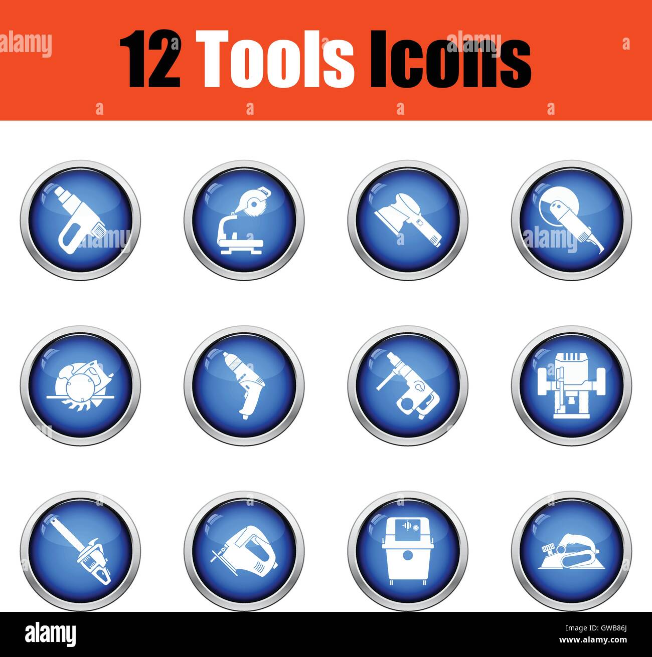 Tools icon set. Glossy button design. Vector illustration Stock Vector ...