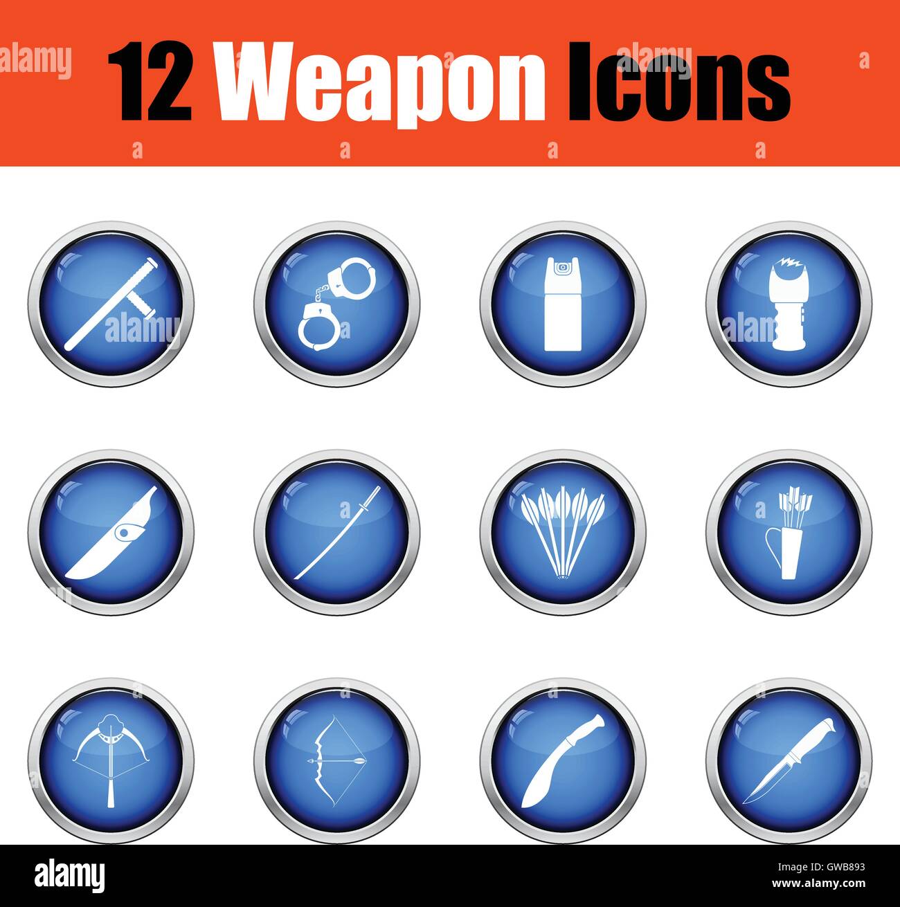 Set of twelve weapon icons. Glossy button design. Vector illustration ...