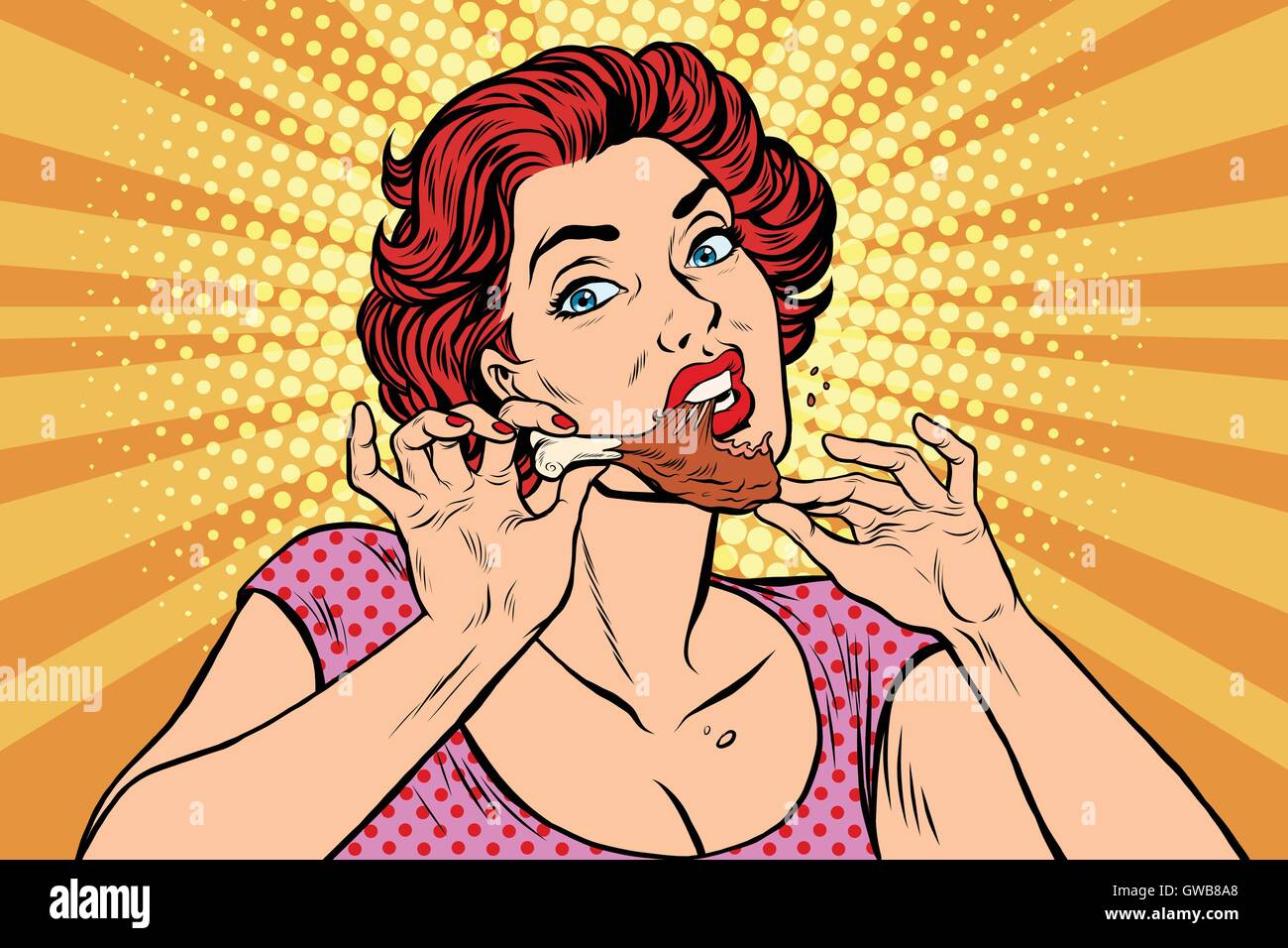 Woman eating a chicken leg Stock Vector Image & Art - Alamy